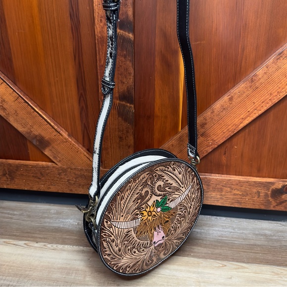 Myra Bag | Bags | Myra Bag Steer Hand Tooled Round Leather Purse Bag ...